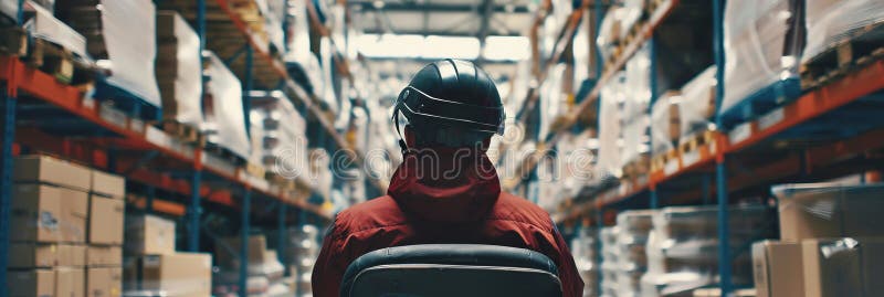 Warehouse Worker Operates a Forklift in a Warehouse, Warehouse ...