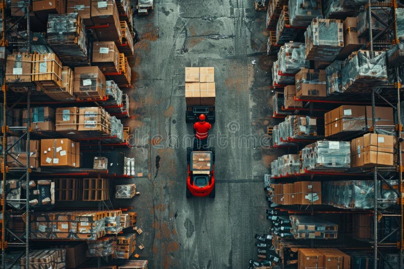 A Warehouse Worker Operates a Forklift To Handle Tasks, Packages, and ...