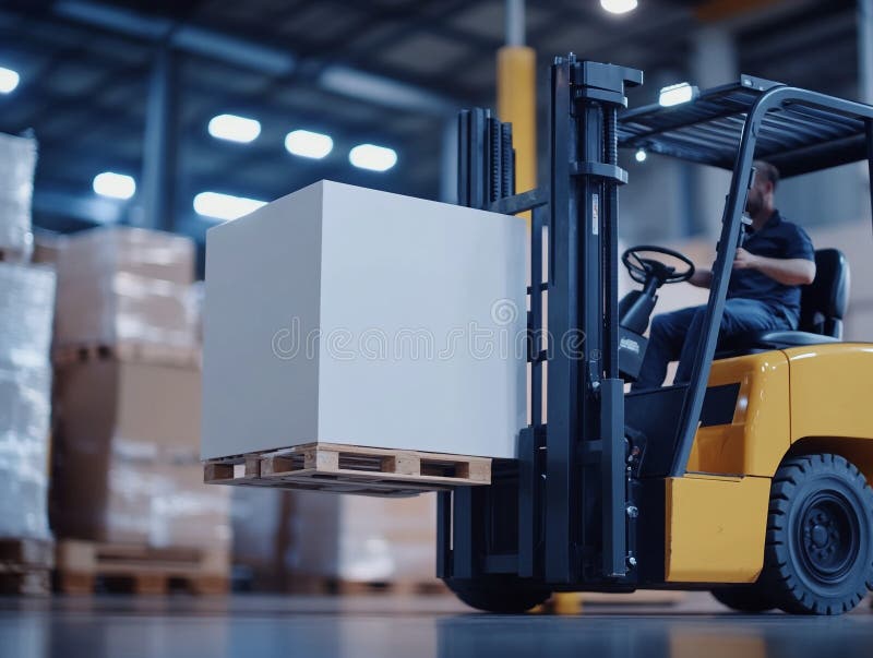 Warehouse Worker Operating Forklift Logistics Center Stock Photos ...