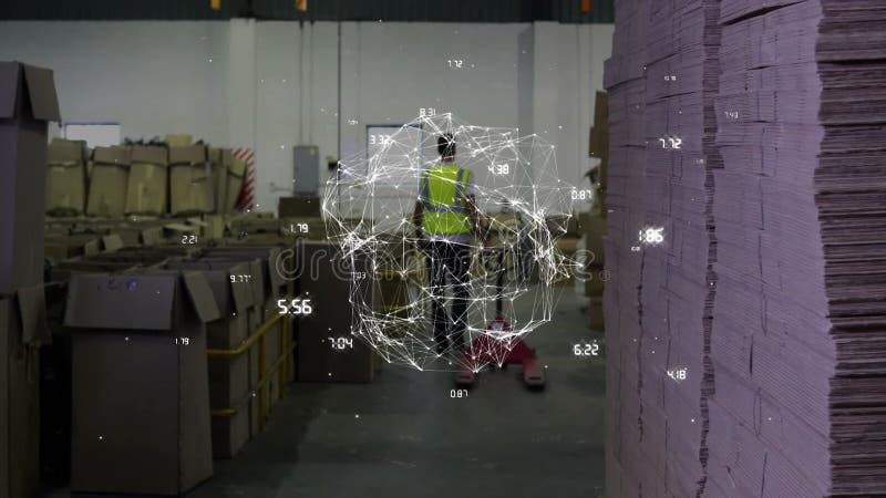 Warehouse Worker Operating Red Pallet Jack in Logistics Center ...