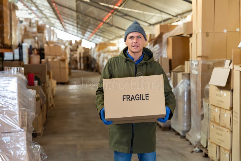 Warehouse Worker with Pasteboard Box Stock Image - Image of male ...