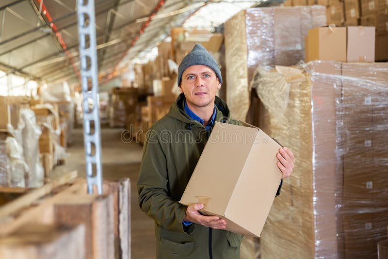 Warehouse Worker with Pasteboard Box Stock Image - Image of worker ...