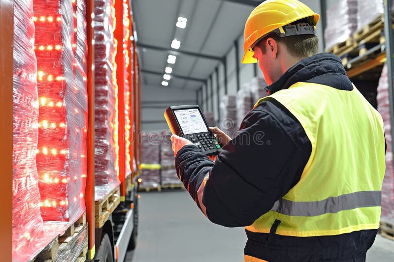 Warehouse Worker Using Handheld Scanner To Log Inventory in Storage ...