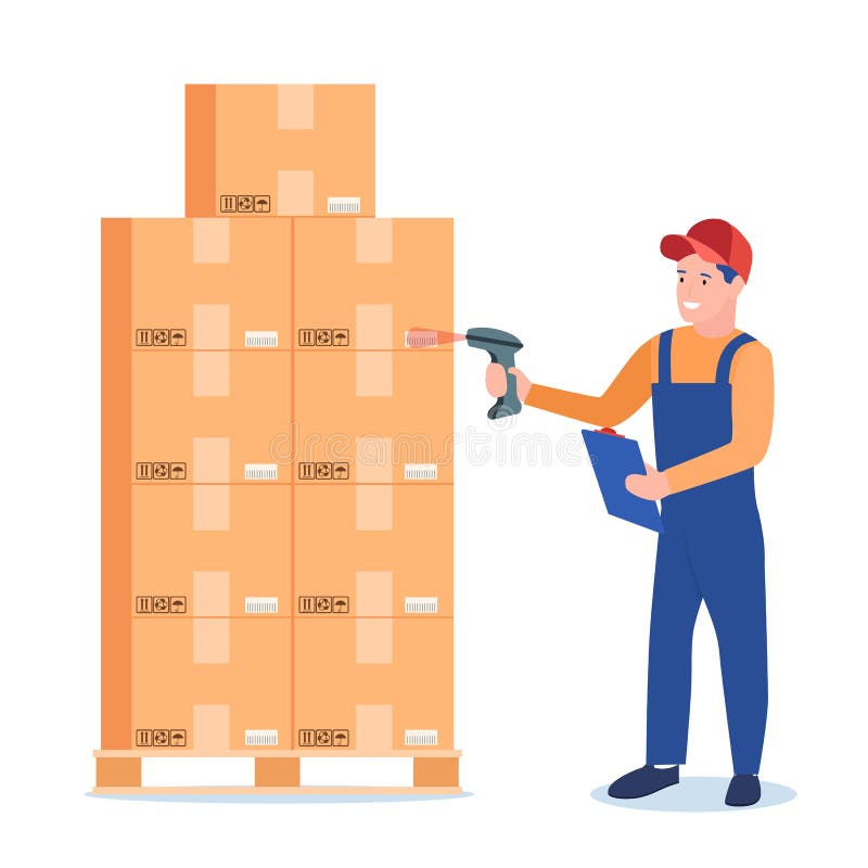 Warehouse Worker Scanning Barcode Stock Vector - Illustration of pallet ...