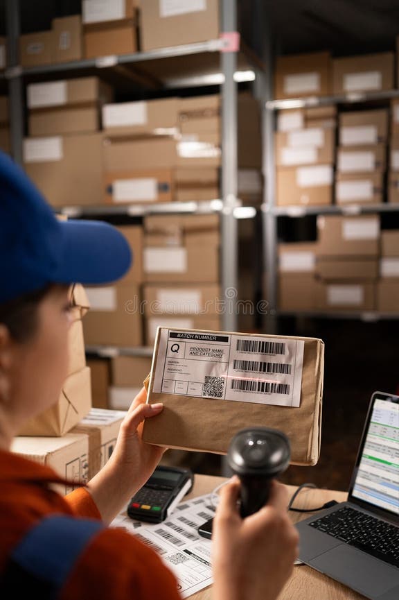 Warehouse Worker Scanning Barcode on Parcel Using Barcode Scanner ...