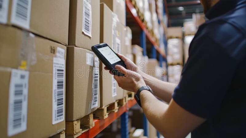 A Warehouse Worker Scanning Barcodes on Shipment Boxes Stock Illustration - Illustration of ...