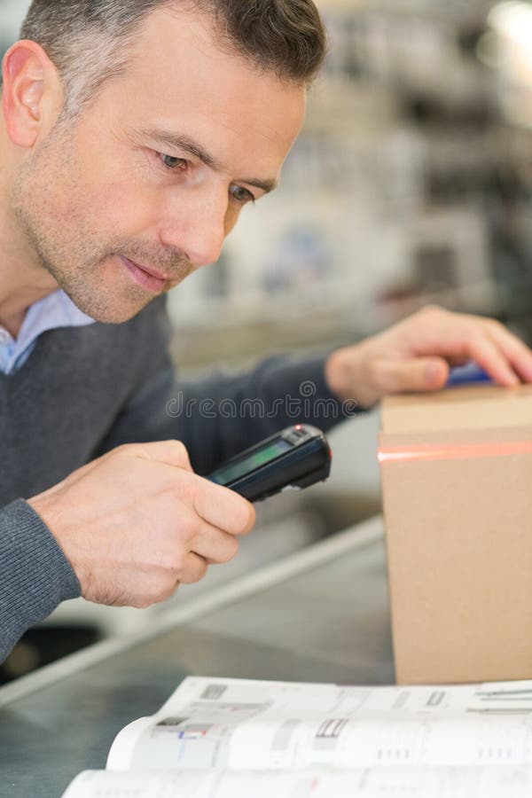 Warehouse Worker Scanning Box Stock Photo - Image of male, product ...