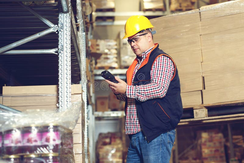 Warehouse Worker Scanning Box Close-up Picture Stock Image - Image of ...