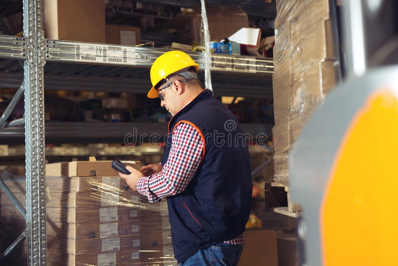 Warehouse Worker Scanning Box Close-up Picture Stock Image - Image of ...