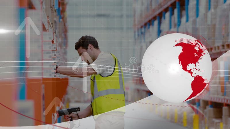 Warehouse Worker Scanning Boxes Using Scanner in Logistics Hub, Showing ...
