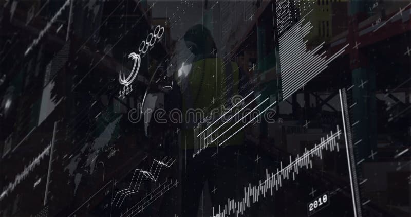 Warehouse Worker Scanning Inventory for Logistics, Overlaying Line ...