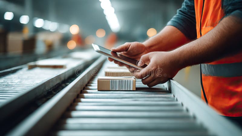 Warehouse Worker Scanning Package Barcode with Digital Tablet on ...