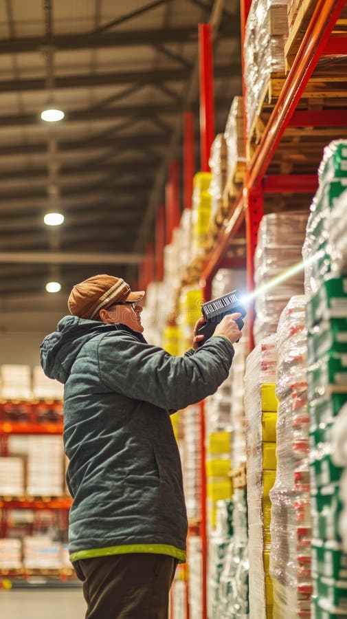 Warehouse Worker Scanning Packages with Barcode Scanner Stock Photo ...