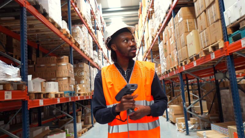 Warehouse Worker Scanning Packages with Barcode Scanner Stock Video ...