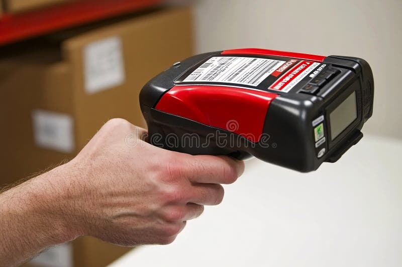 A Warehouse Worker Scans Barcodes Using a Digital Inventory System with ...
