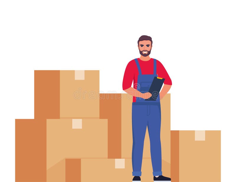 Warehouse Worker and Stack of Boxes. Stock Taking Job Stock Vector ...