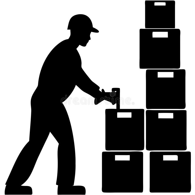 Warehouse Worker Stacking Boxes Human Silhouette Vector Design for ...