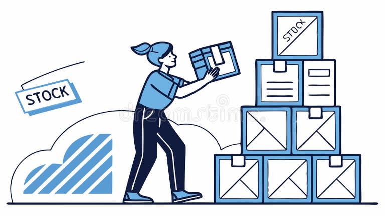 Warehouse Worker Stacking Boxes Inventory Management. Vector Design ...