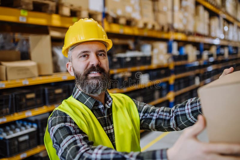 Warehouse Worker Stocking Goods in a Warehouse. Stock Photo - Image of ...