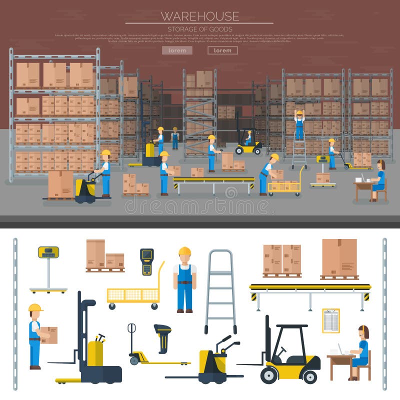 Distribution warehouse stock vector. Illustration of worker - 43838815