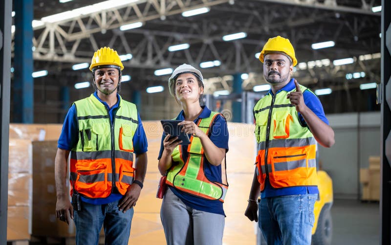 Warehouse Worker Team Checking Containers Box, Workers Team Taking ...