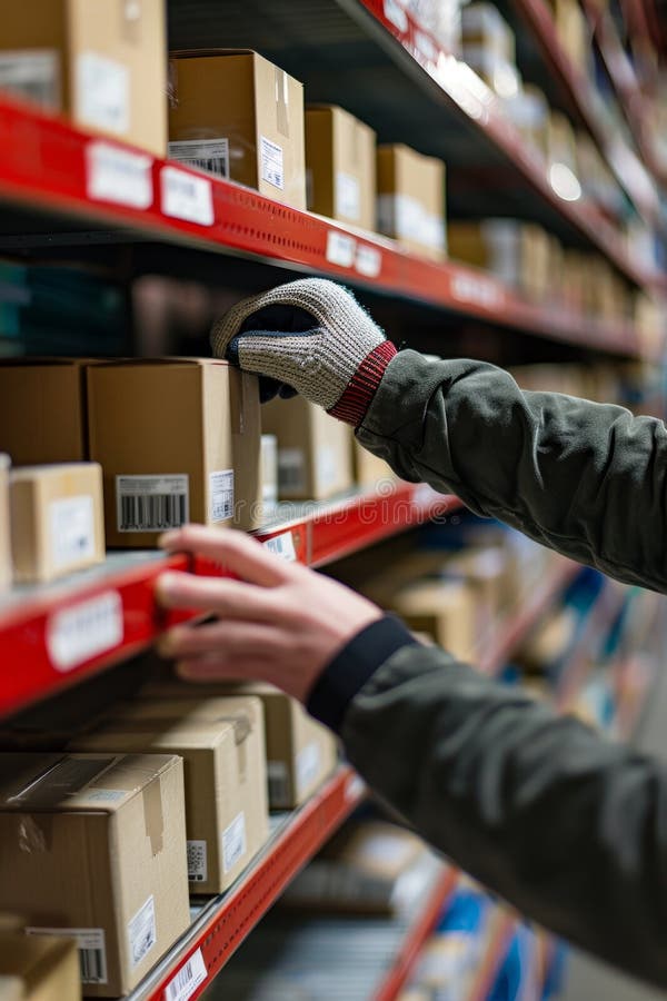 A Warehouse Worker in Uniform Holds a Cardboard Box in His Hands Stock ...