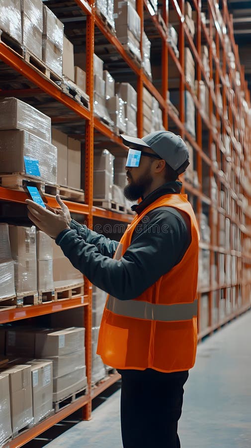 Warehouse Worker Using Augmented Reality To Scan and Track Packages ...