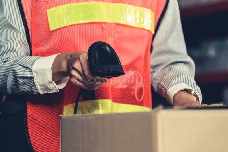 Warehouse Worker Using Barcode Scanner in Storehouse Stock Image ...