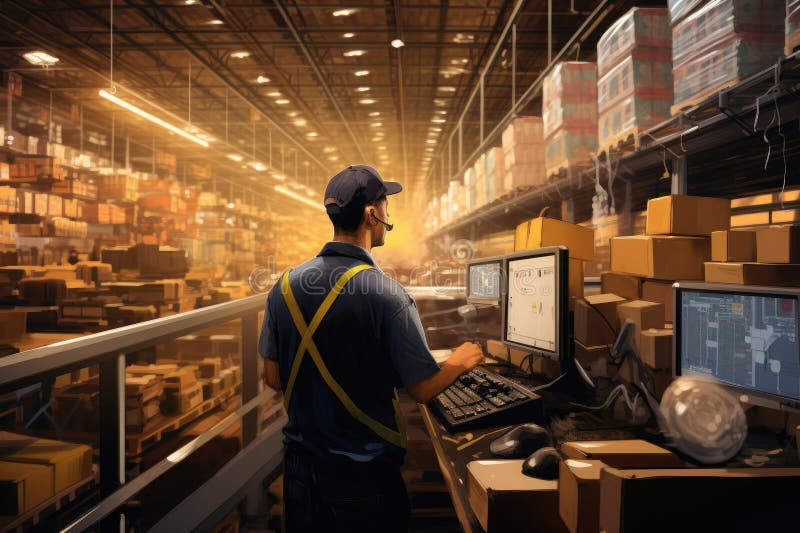 Woman Computer Terminal Distribution Warehouse Stock Illustrations – 1 ...