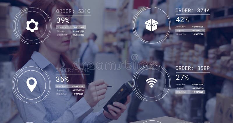 Warehouse Worker Using Digital Device with Order Processing Data ...