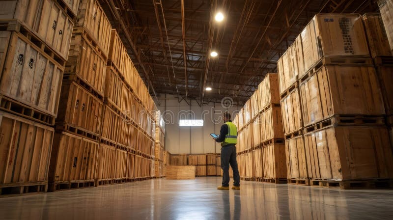 Large Distribution Warehouse, Complex Layout of Aisles, Shelves and ...