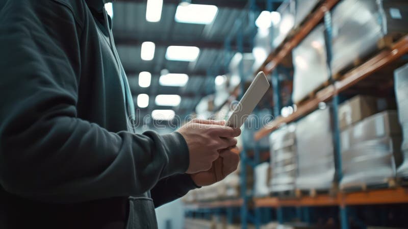 Warehouse Worker Using a Digital Tablet To Manage Stock Illustration ...