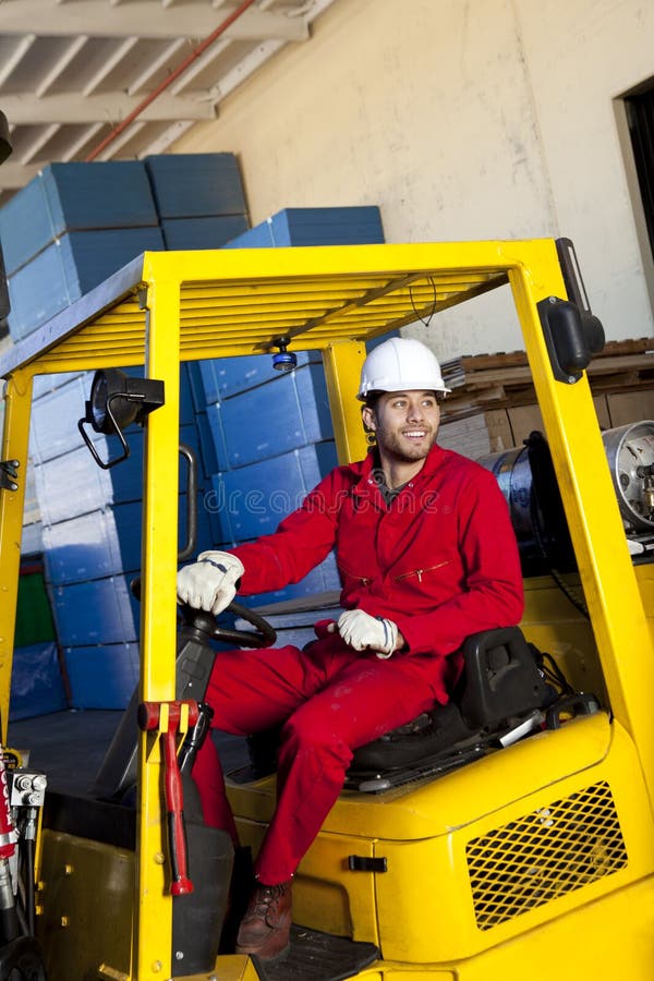 Warehouse Worker Using Forklift Truck Stock Photo - Image of driving ...