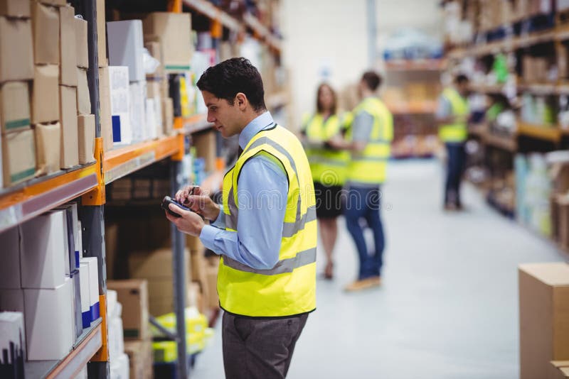 Warehouse Worker Using Hand Scanner Stock Image - Image of distribution ...