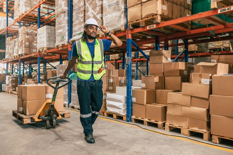 Warehouse Worker Using Parcel Pallet in Cargo Shipping Logistics Ship ...