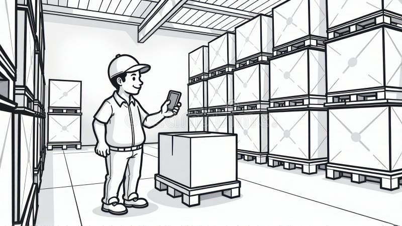 Warehouse Worker Using Smartphone for Inventory Management Stock ...