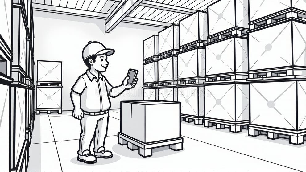 Warehouse Worker Using Smartphone for Inventory Management Stock ...