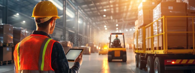 Warehouse Worker Utilizing a Tablet in an Industrial Environment for ...