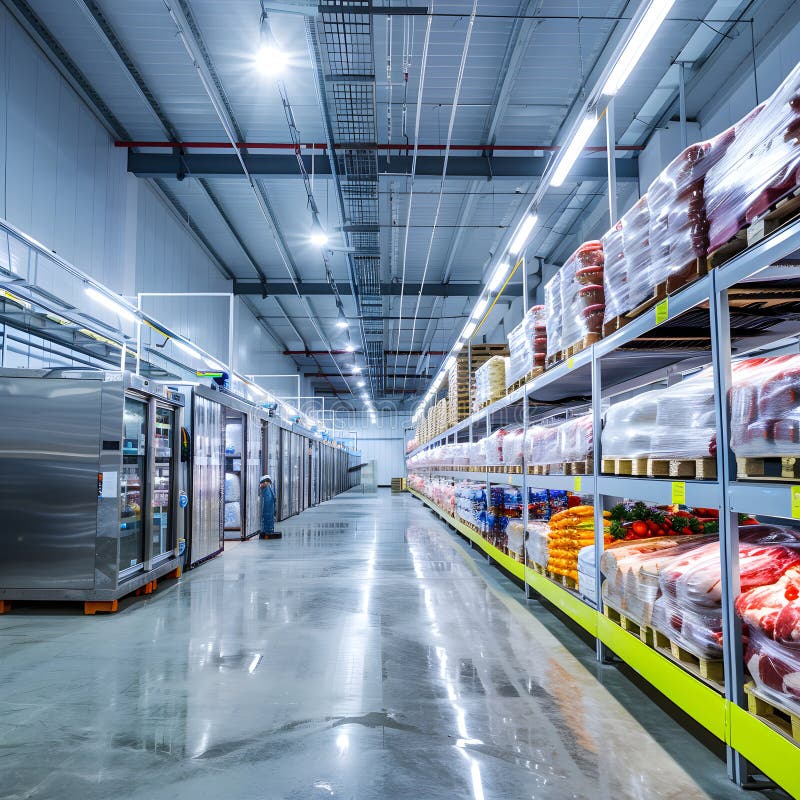 Warehouse Worker Walking in Cold Storage Facility for Food Preservation ...