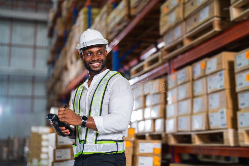 Warehouse Worker Working Process Checking the Package Using a Tablet in ...