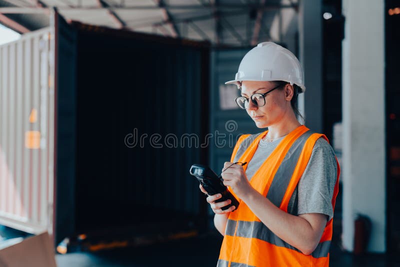 Warehouse Worker Working Process Checking the Package Using Barcode ...