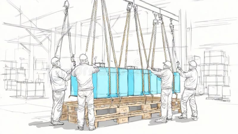 Warehouse Workers Lifting Heavy Load with Crane Stock Video - Video of ...