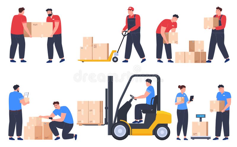 Warehouse Workers Carry Parcel Boxes. Delivery of Parcels ...