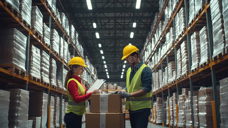 Warehouse Workers Checking Inventory Using Checklist in Logistics ...