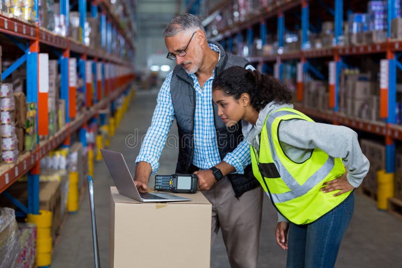 Portrait of Warehouse Workers Standing with Digital Tablet and Barcode ...