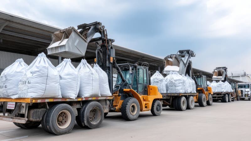 Warehouse Workers Efficiently Load White Rice Bags into Trucks for ...