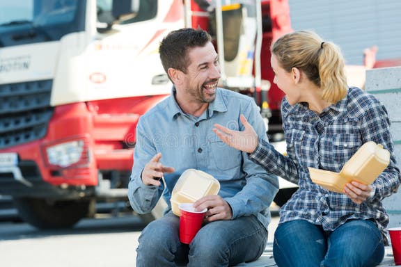 Warehouse Workers Having Lunch Break Stock Photo - Image of sandwich ...