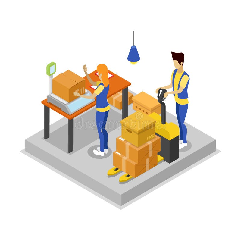 Warehouse with Workers Isometric 3D Icon Stock Vector - Illustration of ...