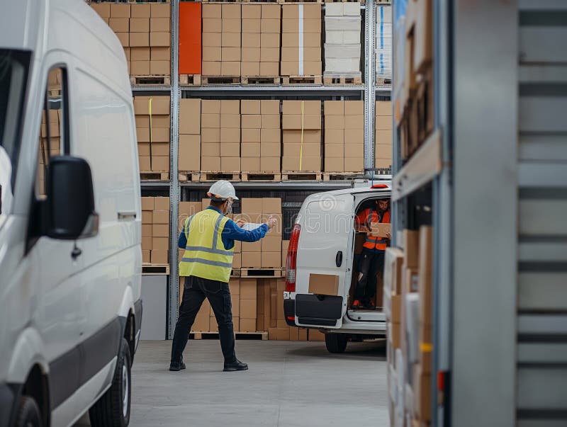 Warehouse Workers Loading Delivery Van Stock Illustration ...