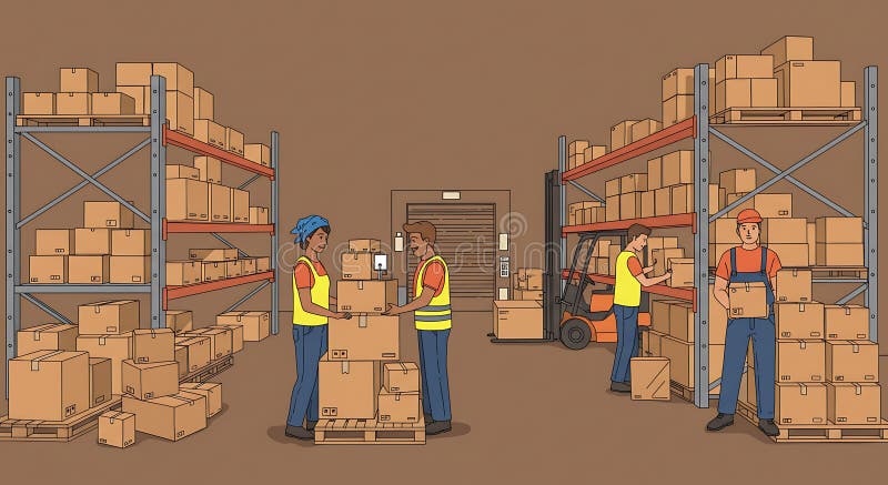 Warehouse Workers Teamwork Efficiently Managing Inventory Stock ...